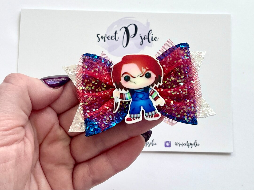 Chucky Inspired Center Tulle + Glitter Double Layer Hair Bow ...