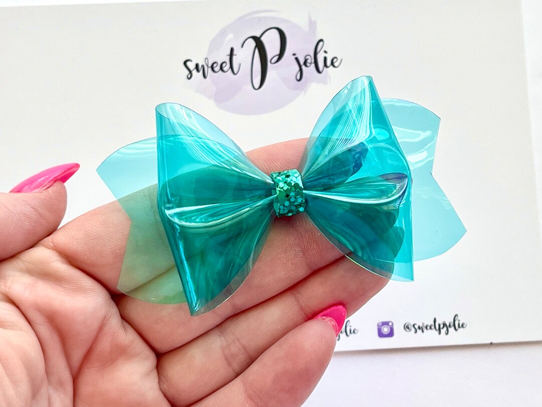 Bright Teal Transparent Jelly + Glitter Hair Bow // Summer Pool Bow ...