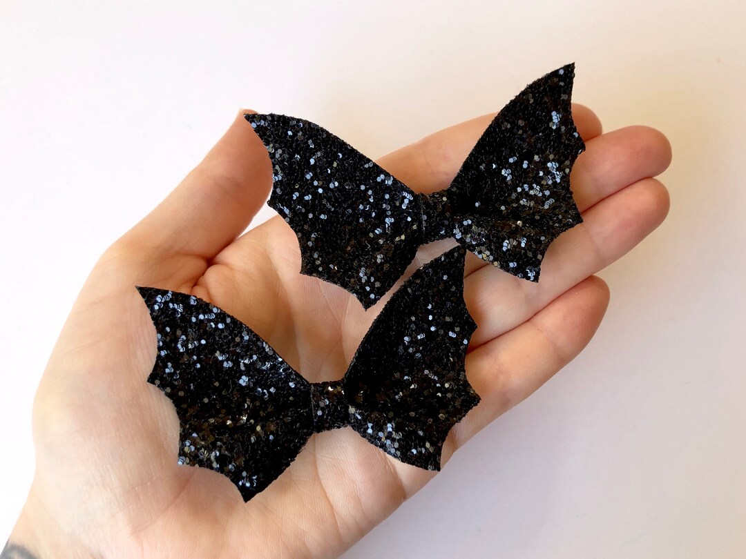 Black Glitter Bats Pigtail Hair Bow Set // Bat Bows Halloween Piggie ...