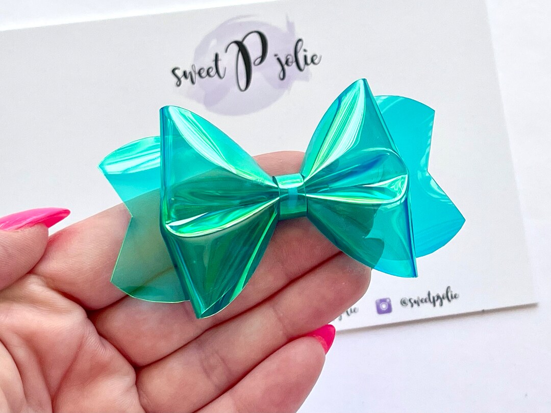 Bright Teal Holographic Jelly Pool Hair Bow // Summer Water Pool Jelly ...