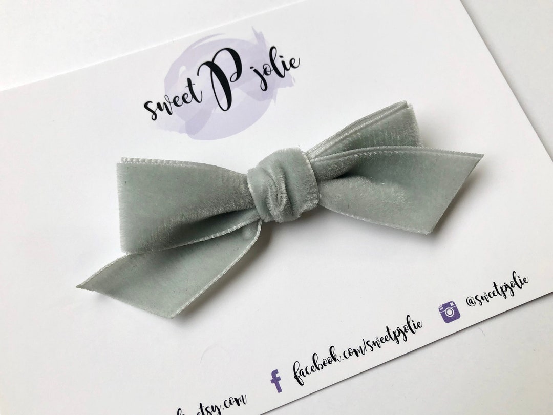 Silver Velvet Ribbon Knotted Center Hair Bow // Fall Christmas Holiday ...