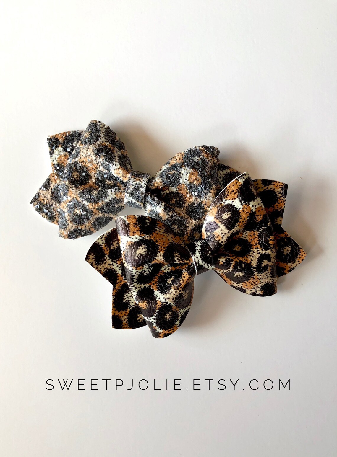 Classic Leopard Print Faux Leather Glitter Hair Bow // | Etsy