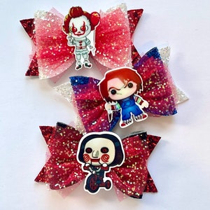 Chucky Inspired Center Tulle + Glitter Double Layer Hair Bow ...