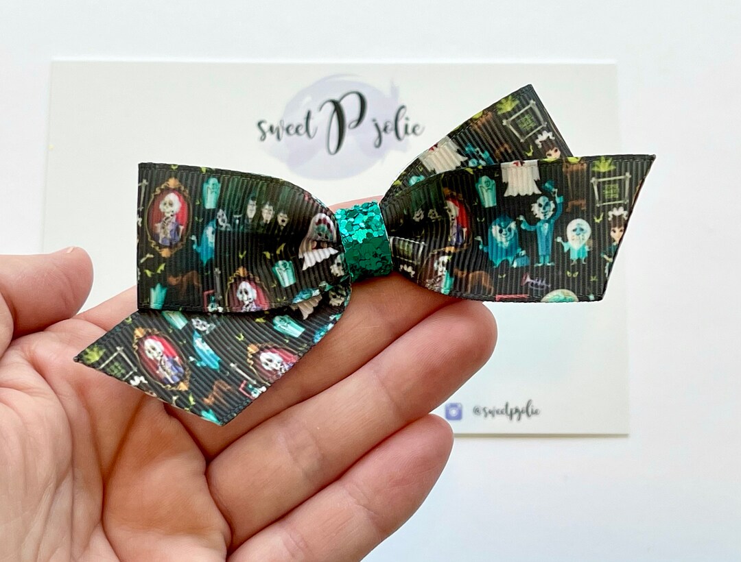 Spooky Haunted Mansion Inspired Print Ribbon + Glitter Hair Bow ...
