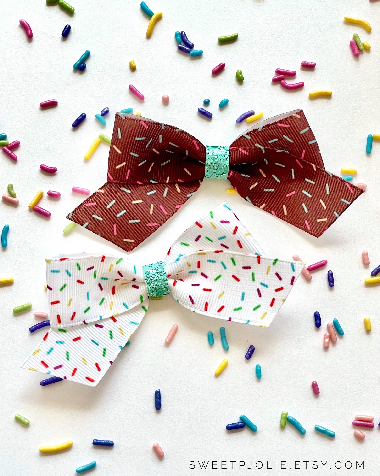 Chocolate Rainbow Sprinkles Ribbon Glitter Hair Bow // - Etsy