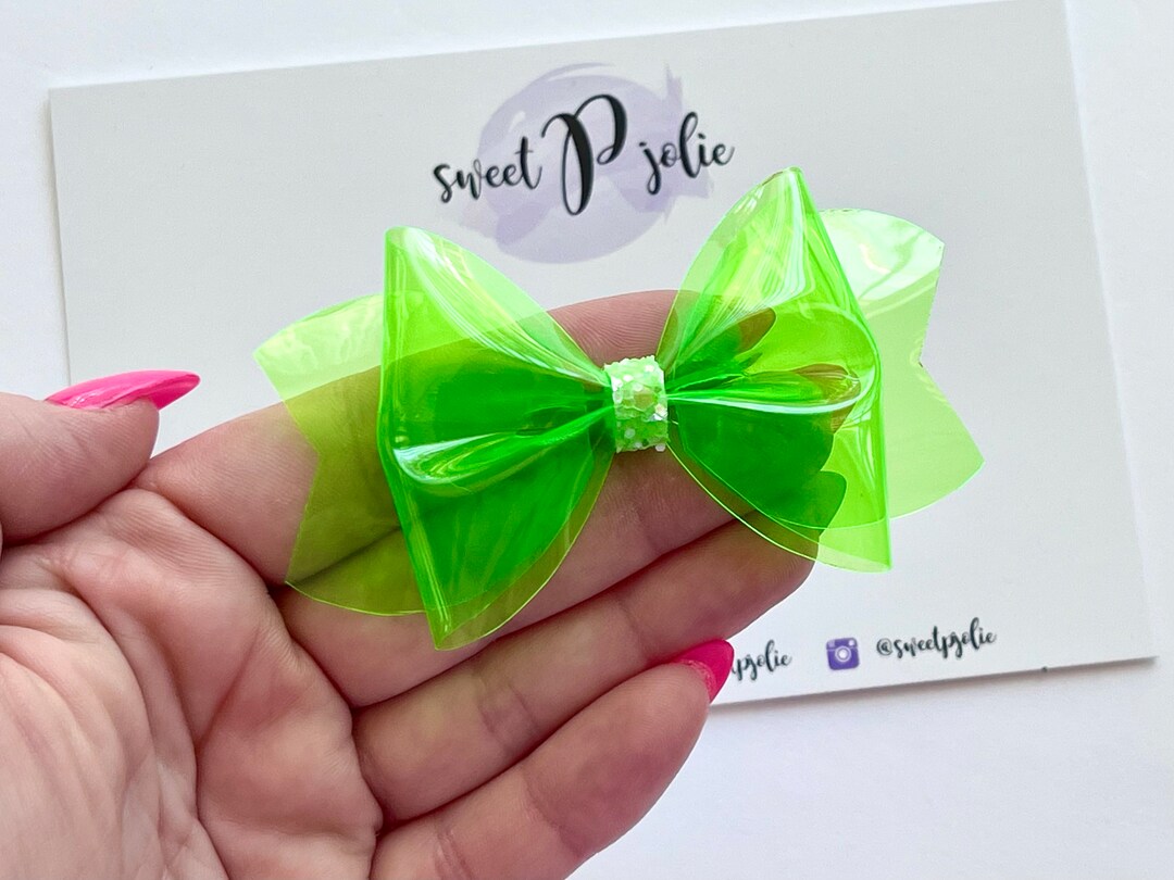 Neon Green Transparent Jelly + Glitter Hair Bow // Summer Pool Bow ...