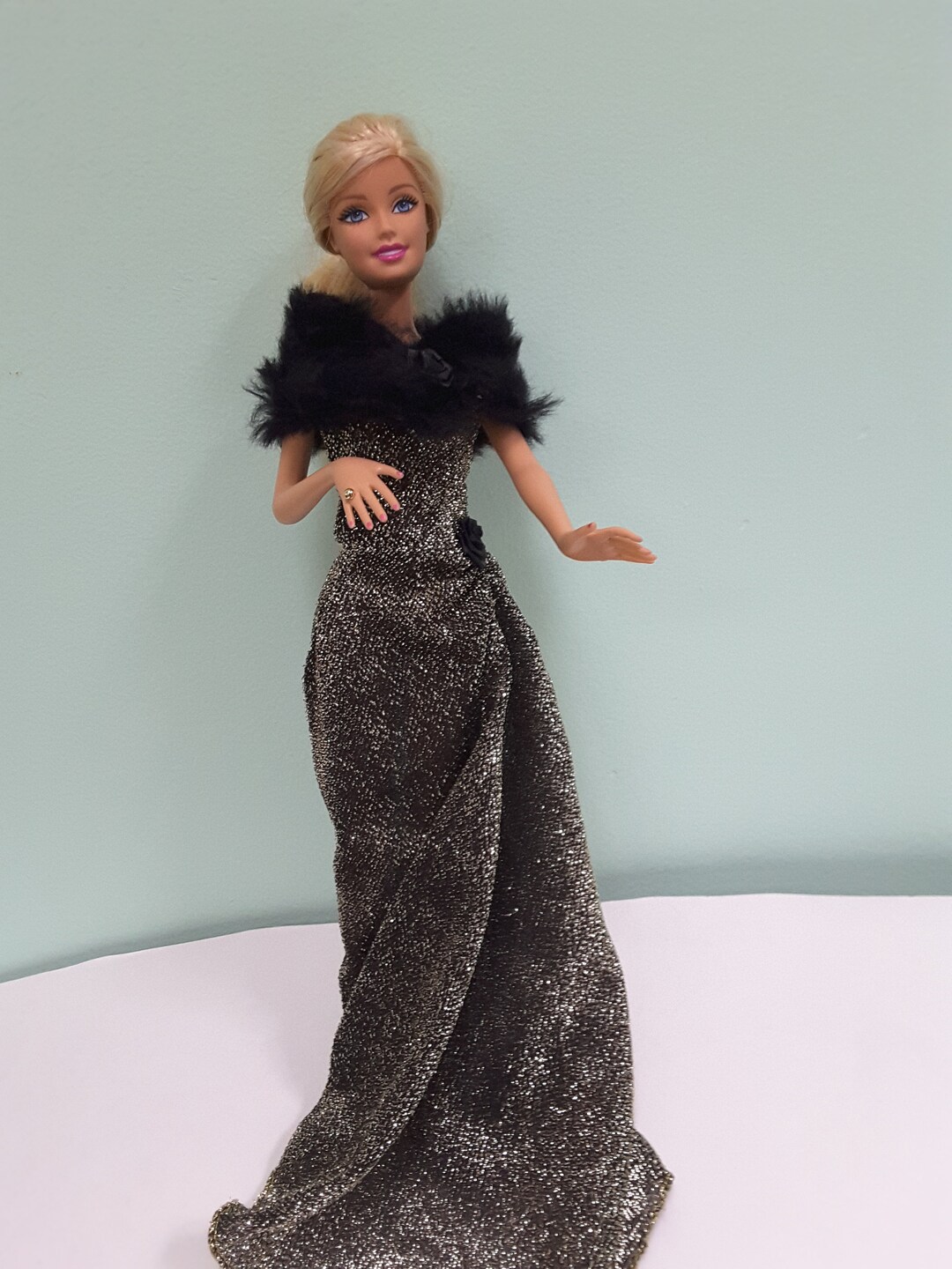 Barbie Shimmering Gold Evening Gown,dress/with Shawl/fashion Doll/ - Etsy