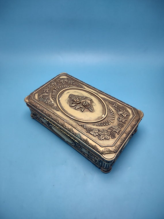 Victorian Window Box Roses 3D Gold Rhinestones Vtg Pi… - Gem