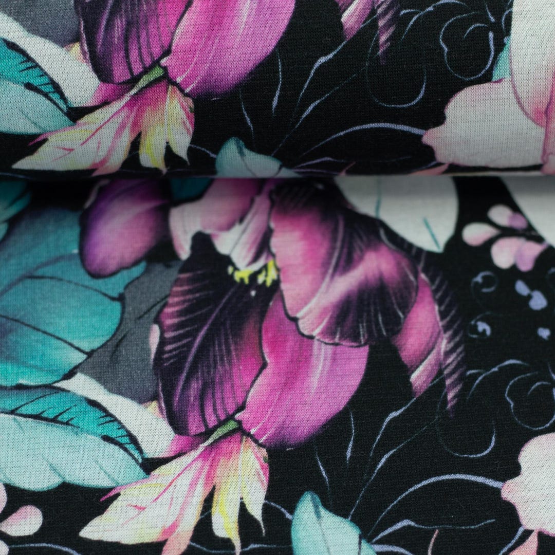 Alpenfleece Swafing Isla Flowers on Black - Etsy