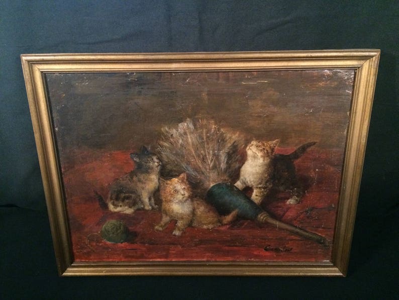 Antique Signed Oil on Canvas Painting of Cats Kittens Playing - Etsy Canada