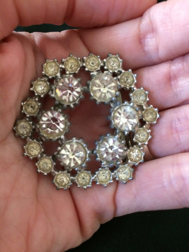 2 Vintage Rhinestone Cut Crystal Estate Brooch Cluster Scarf Pin ...