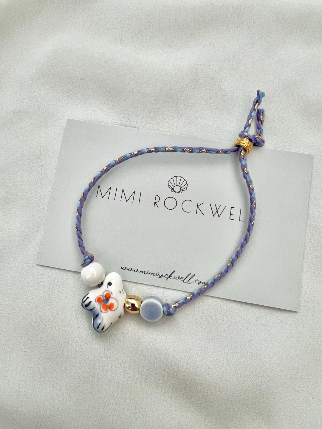 Hand Painted Flower Dove Blue String Bracelet - Etsy