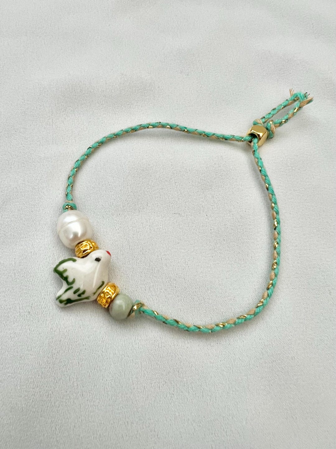 Pearl Ceramic Dove Star Green String Bracelet - Etsy