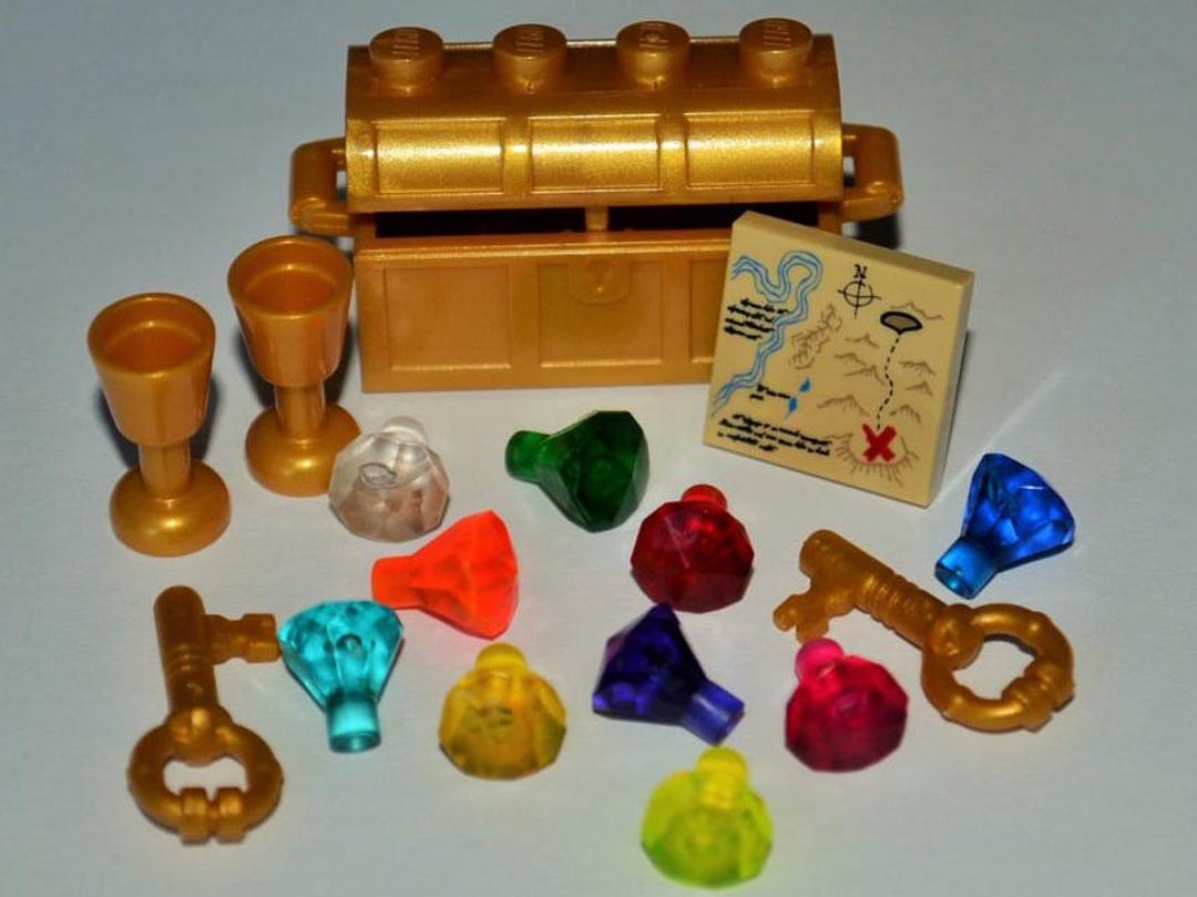 LEGO Pearl Gold Pirate Treasure Chest, 10 Jewels Crystals Gems Diamonds ...