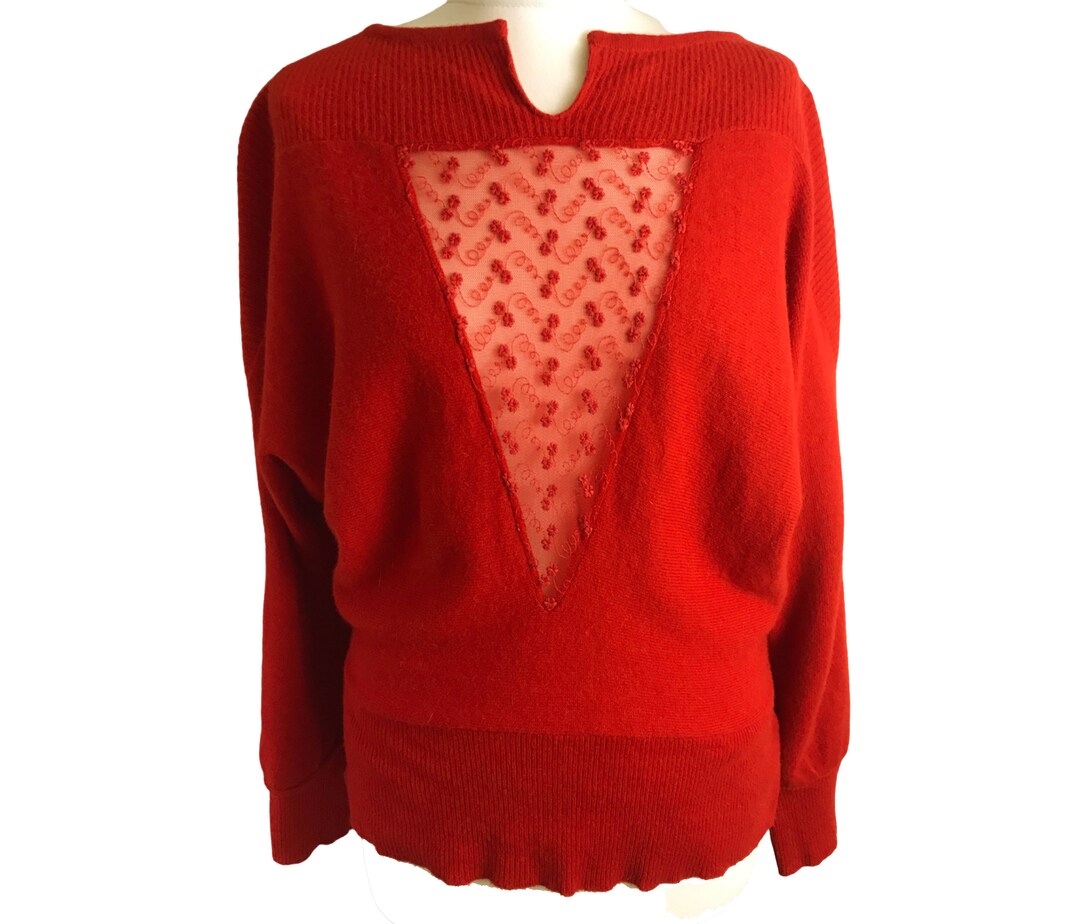 Vintage French Connection Soft Red Mesh Front Jumper Small Open Back ...