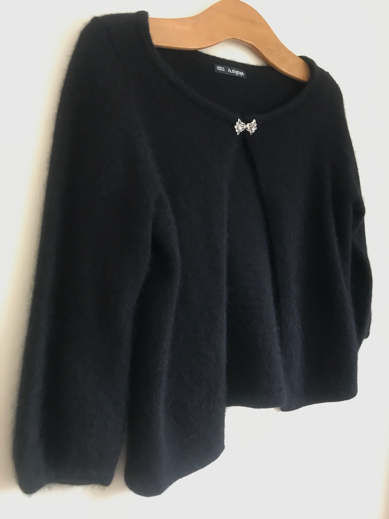 Marks & Spencer Soft Fuzzy Angora Cardigan Shrug 10 Black Diamante Clip ...