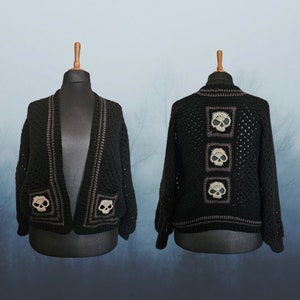 Skull Hexagon Cardigan With Granny Square Back Detail and Pockets Hexi ...