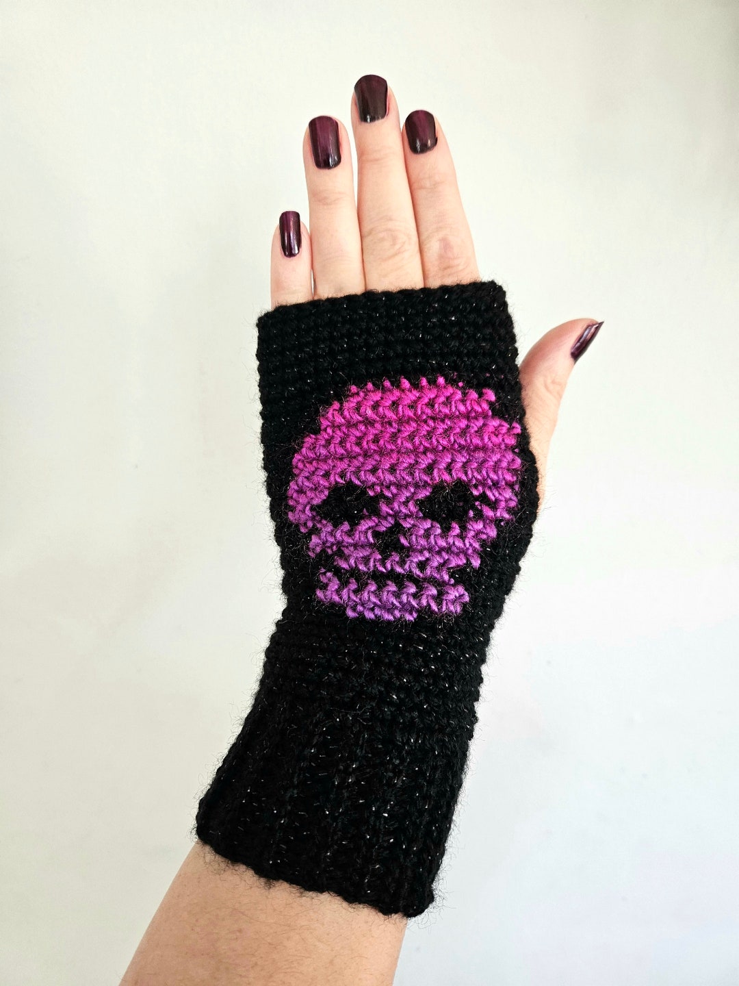Skull Fingerless Gloves Crochet Pattern Wrist Warmers Unisex Gloves - Etsy