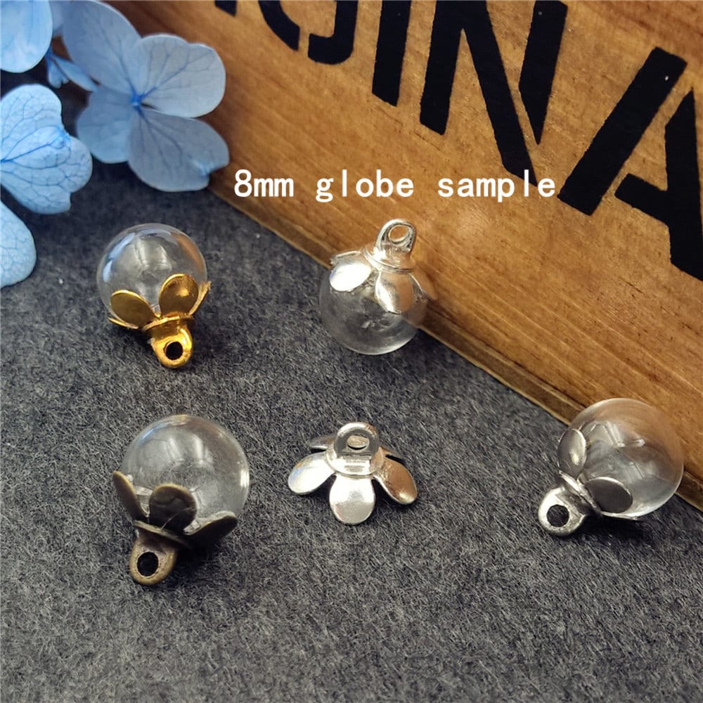 10sets 8mm-14mm Empty Glass Ball With Five Petal Cap Glass Vial Pendant ...