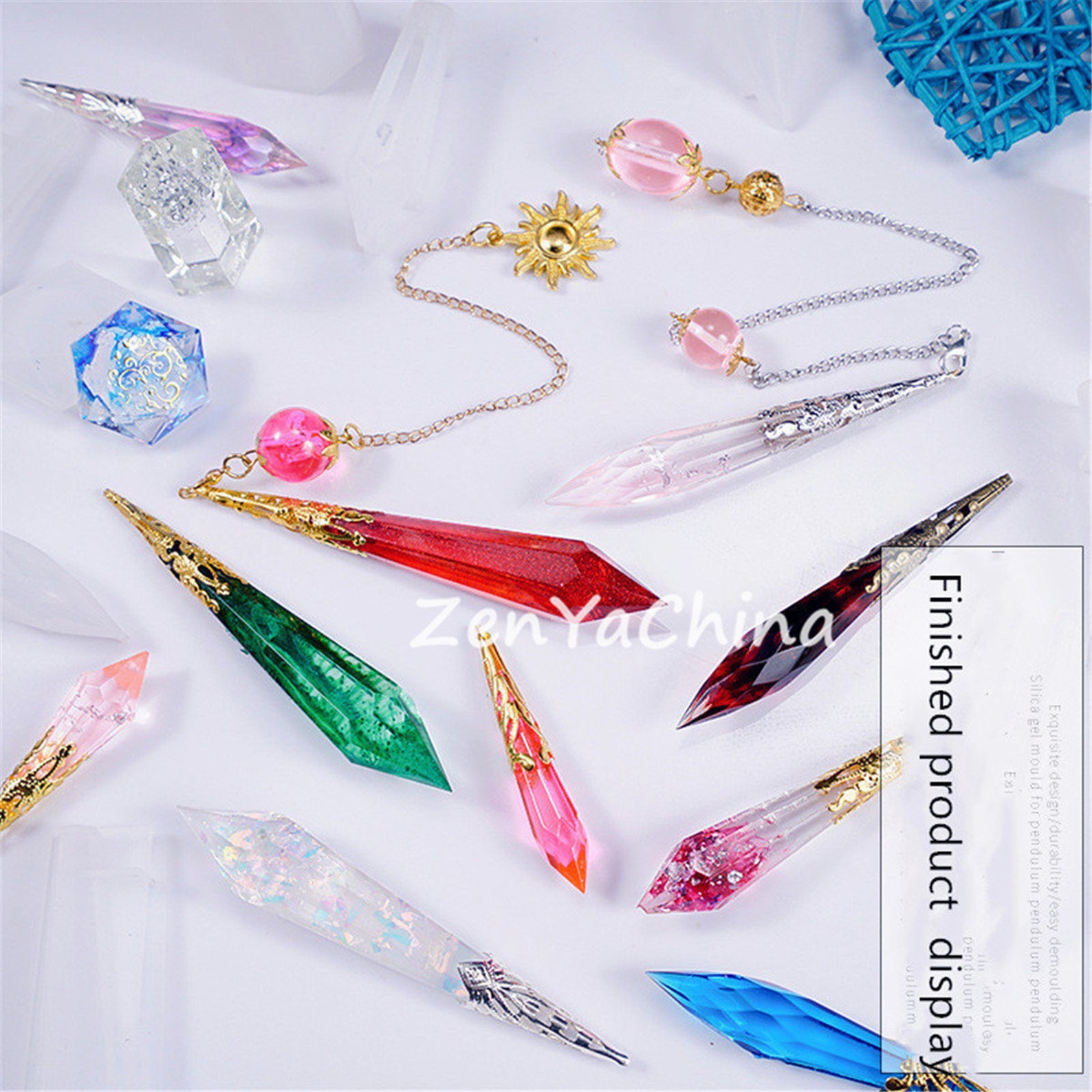 38pcs Crystal Multi Pendulum Pendant Epoxy Resin Silicone Molds With ...