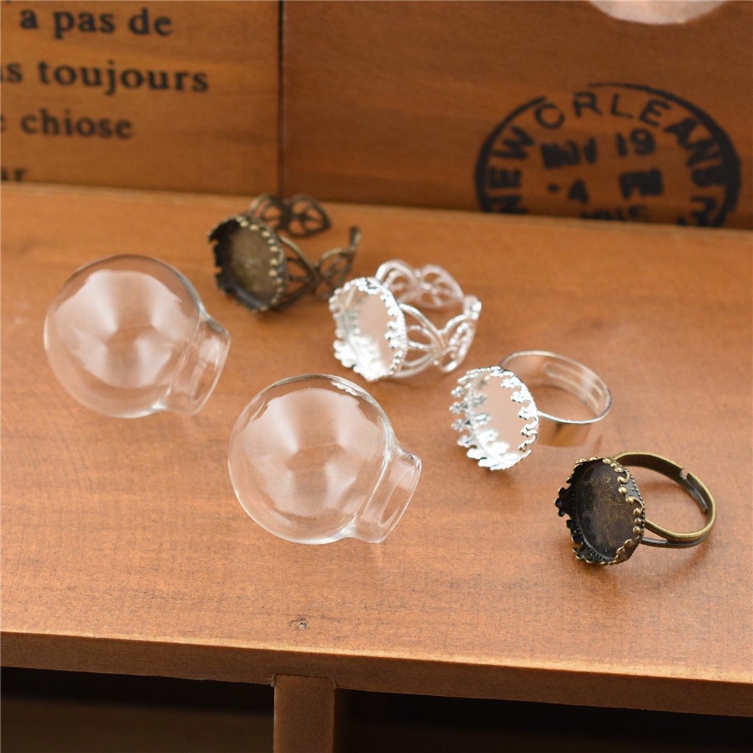 5set 25*15mm Empty Glass Globe Ring Set Glass Dome Glass Vial Ring ...