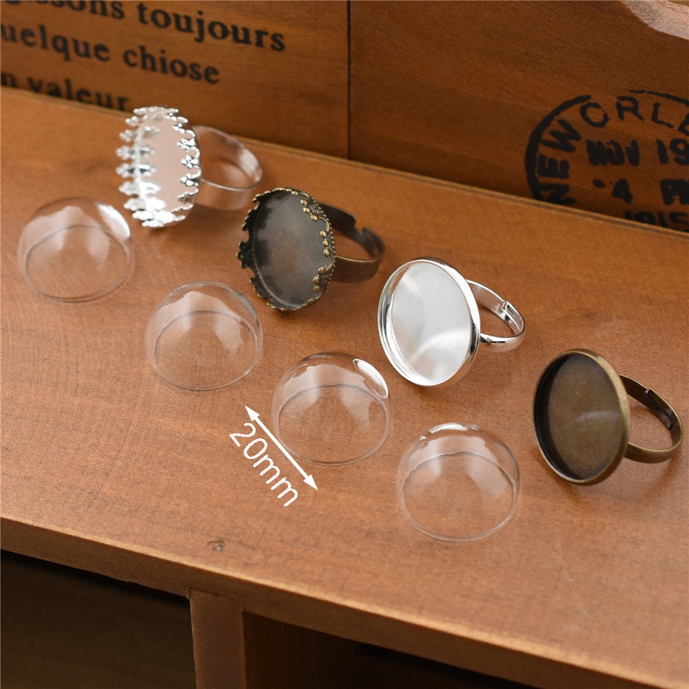 5sets 20mm Glass Dome Cover With Ring Base Jewelty Ring Making Supply ...