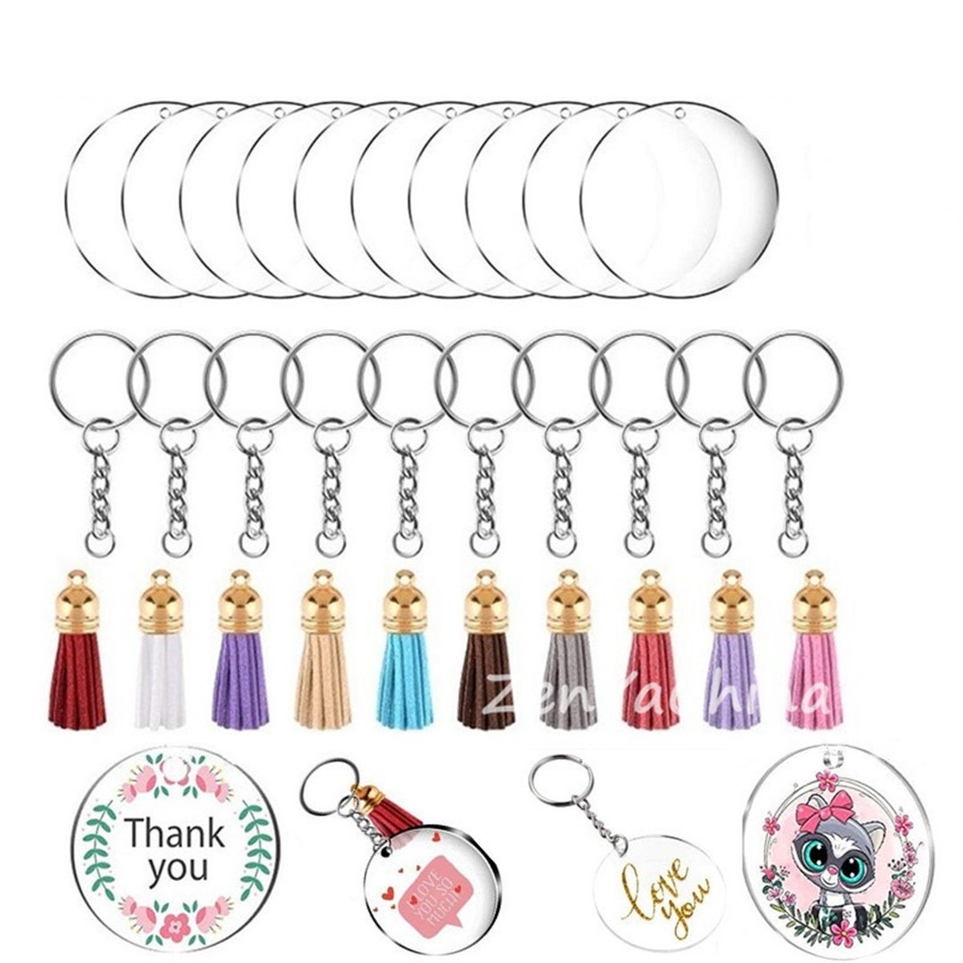 30pcs/90pcs Acrylic Keychain Blanks Kit With Key Rings Jump Rings Round ...