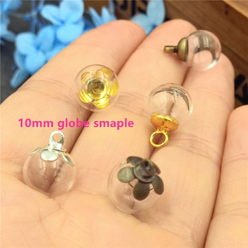 10sets 8mm-14mm Empty Glass Ball With Five Petal Cap Glass Vial Pendant ...