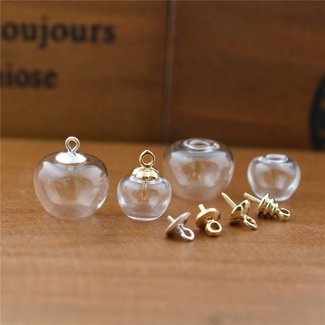 10sets Cute Apple Shape Glass Vails Glass Vial Pendant Glass Locket ...