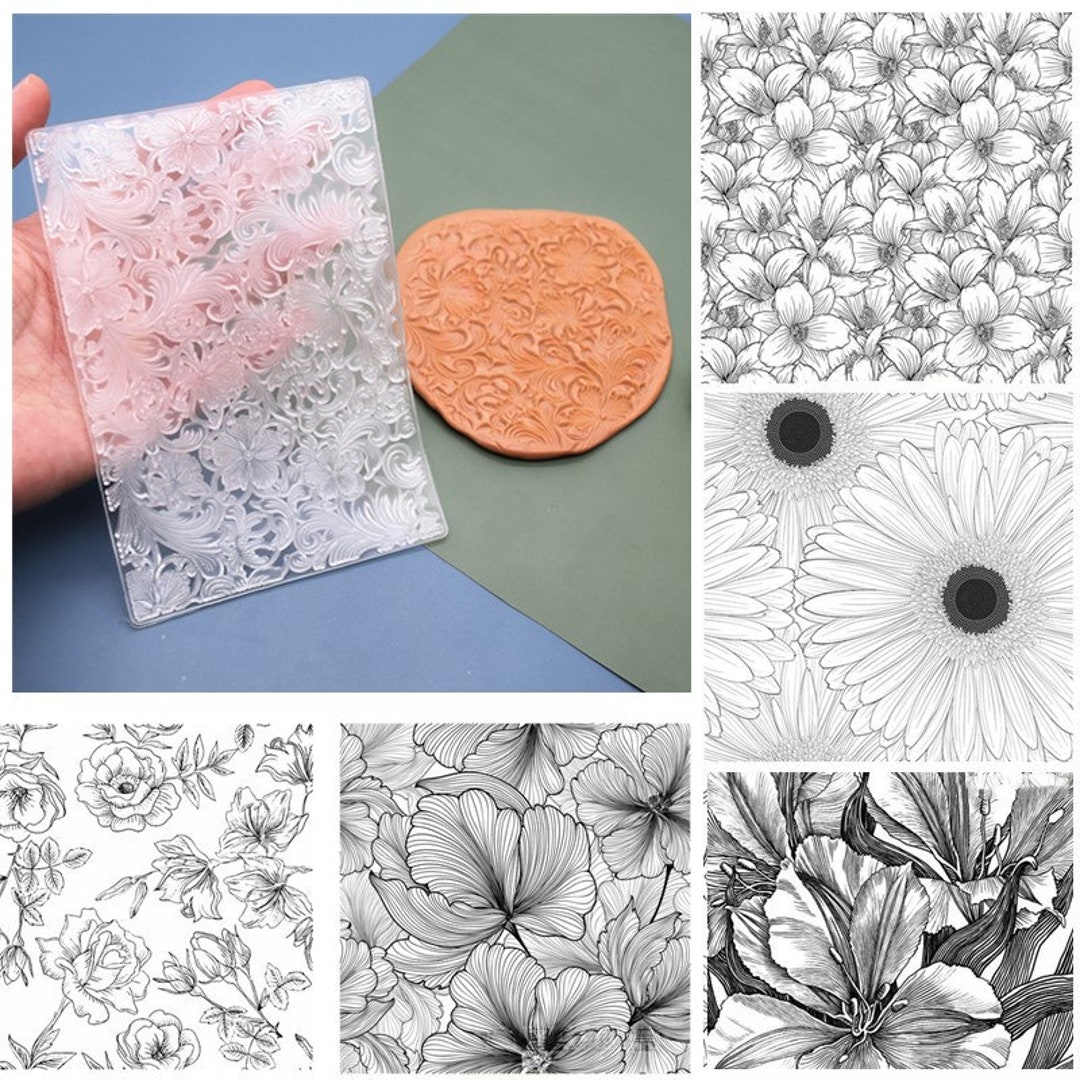 Polymer Clay Texture Stamp Sheets Flowers Leaves Pattern Hand Account ...