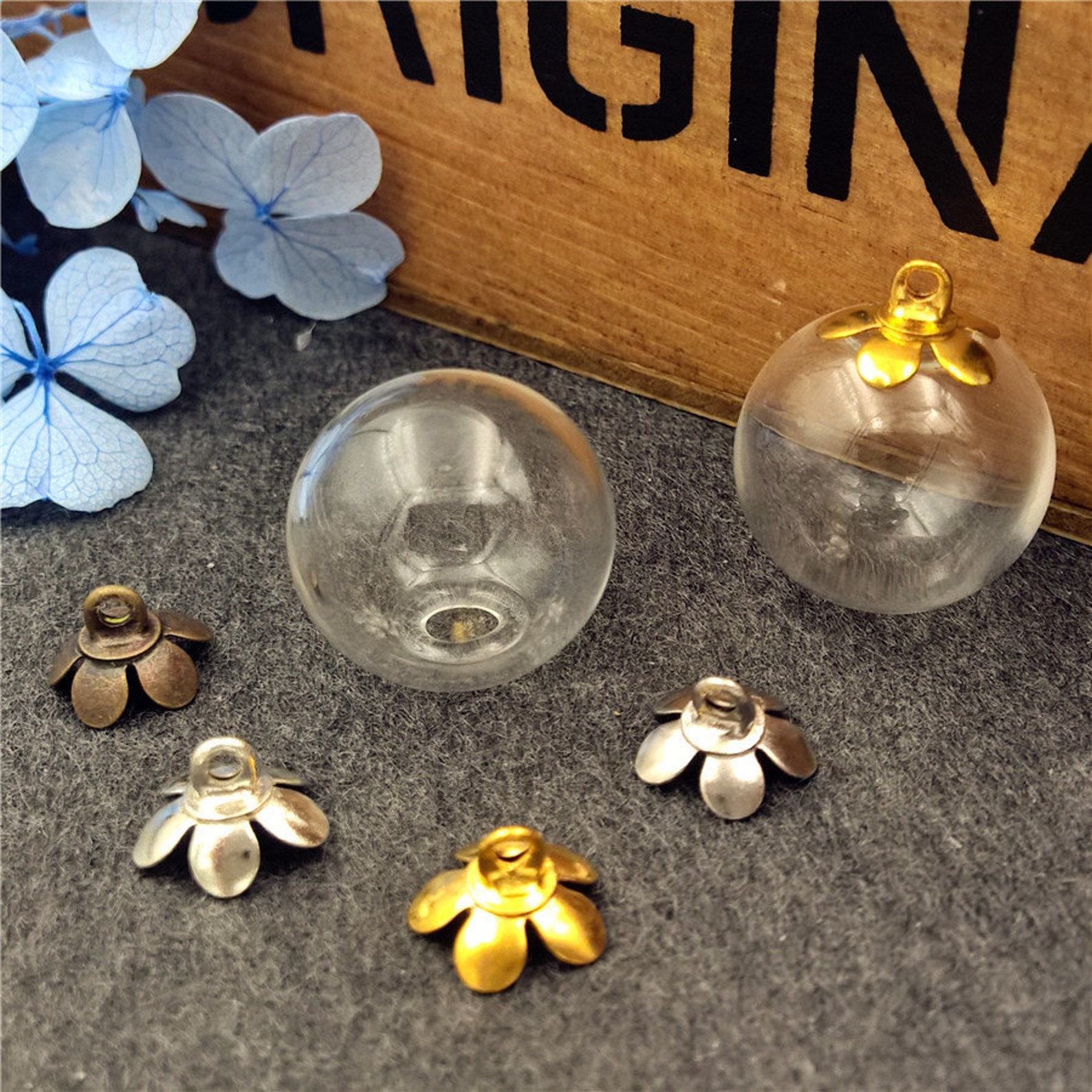 10sets 8mm-14mm Empty Glass Ball With Five Petal Cap Glass - Etsy