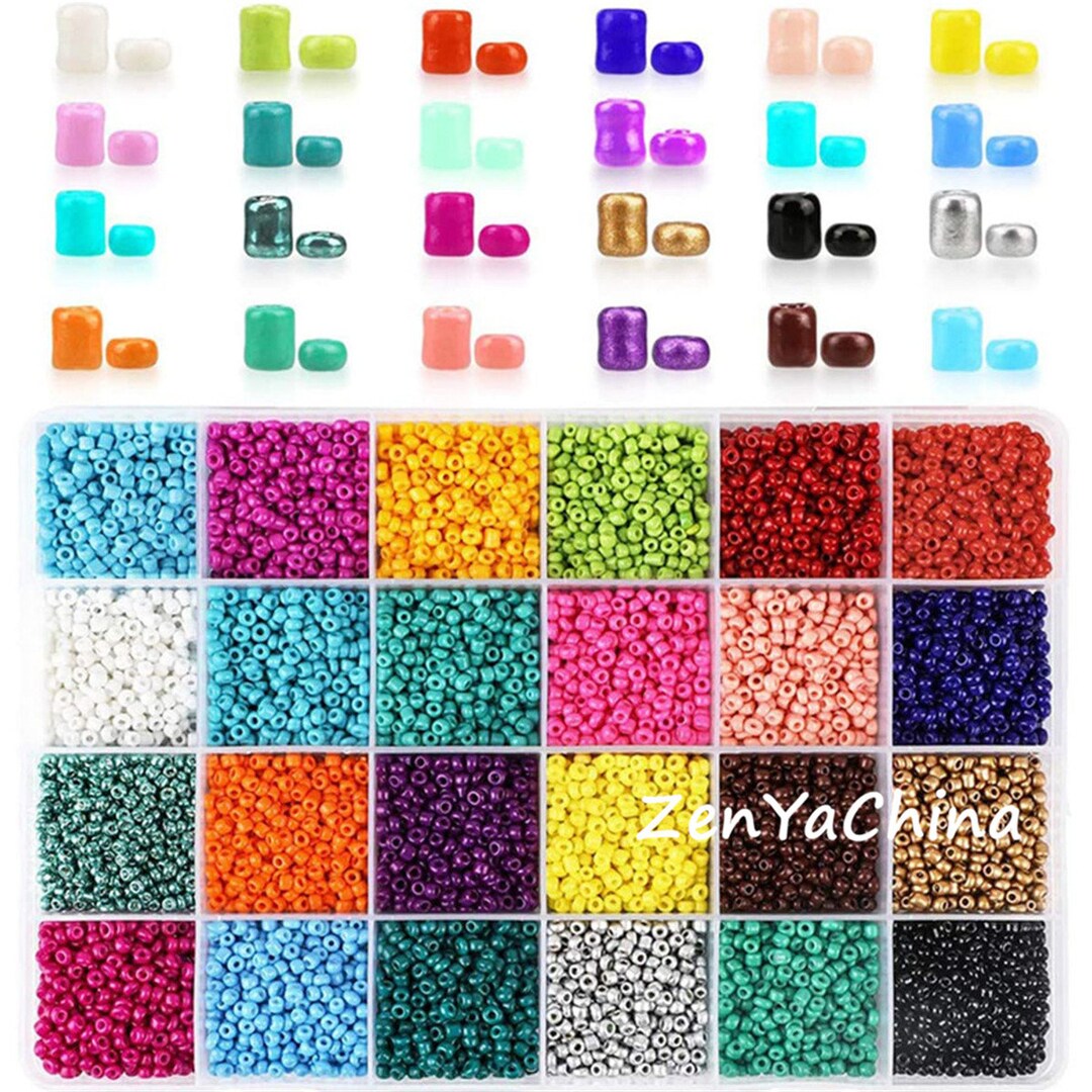 2mm 3mm 4mm 24 Colors Glass Seed Bead Box Set Charm Beads for DIY ...