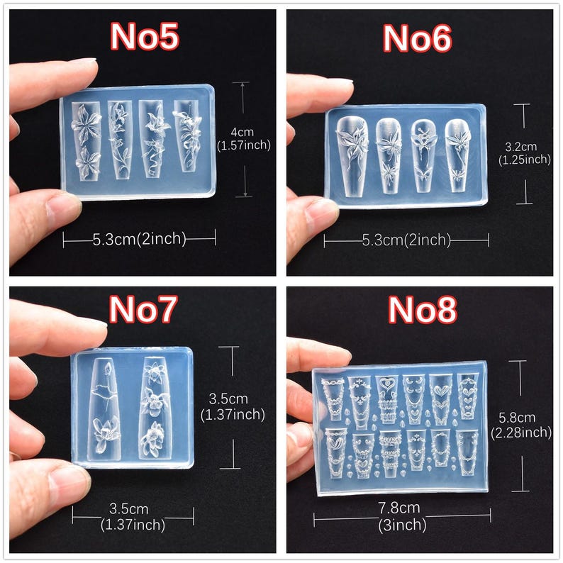High-detail Silicone Nail Art Stamp Molds - Floral, Ocean, Hearts ...