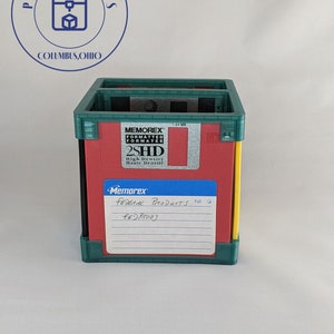 3D Printed Retro Computing Desk Organizer With Upcycled Floppy Disks - Customizable Colors ...
