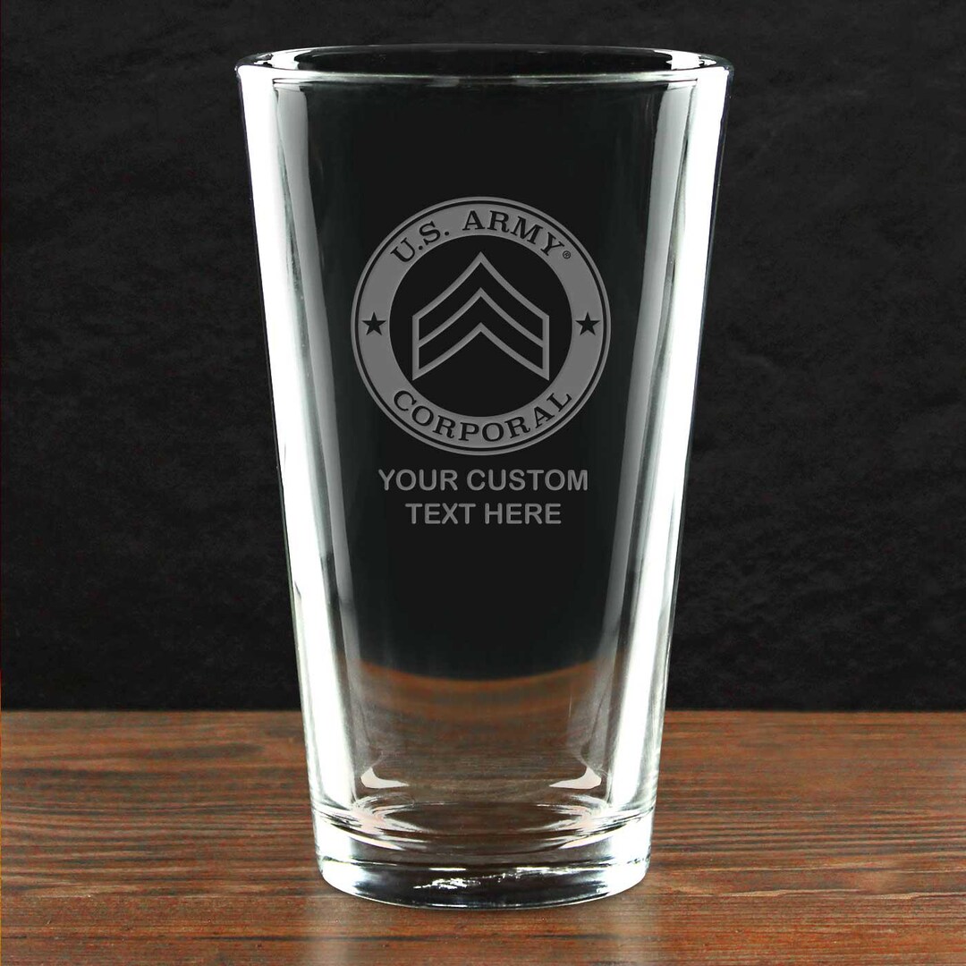 U.S. Army E-4 Corporal Personalized 16 Oz. Pint Beer Glass - Made in ...