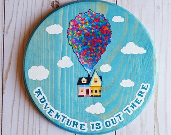 UP Inspired Adventure is Out There Wooden Sign With Button - Etsy