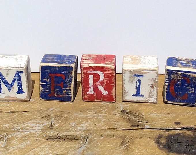 AMERICA Rustic Wood Blocks-america Home Decor-fourth of July Decor ...