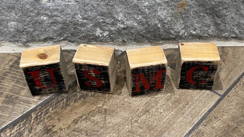 USMC Rustic Wood Block Shelf Sitter - Military Decor - Etsy