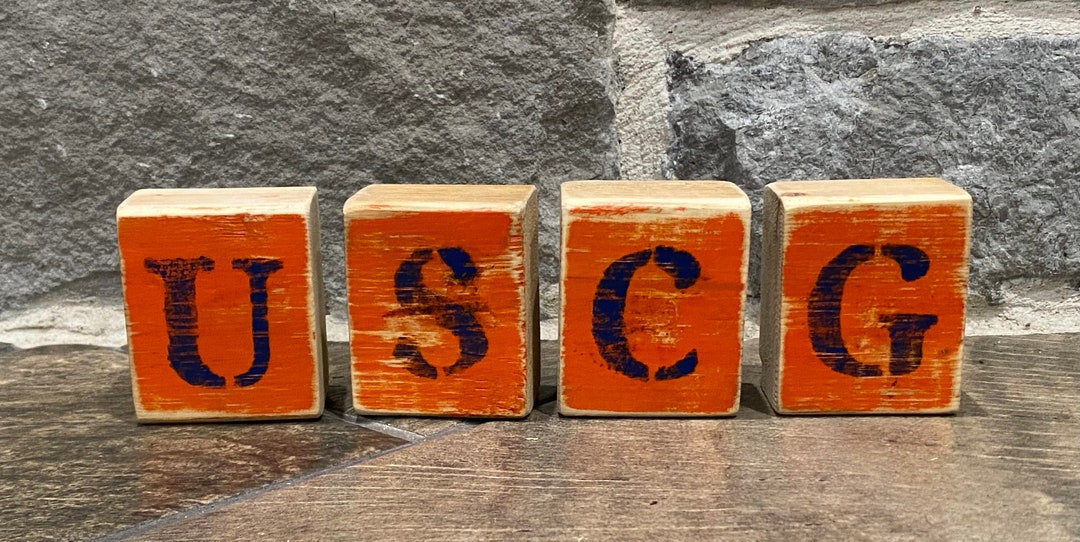 Rustic USCG Wood Block Shelf Sitter - Coast Guard Decor - Etsy