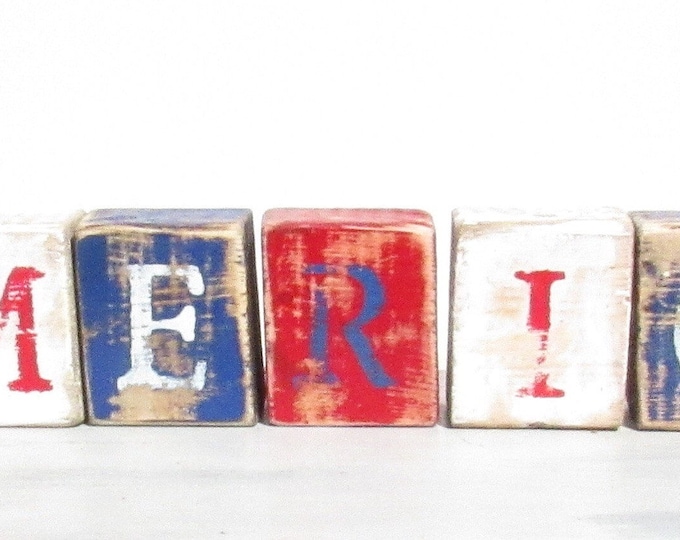 AMERICA Rustic Wood Blocks-america Home Decor-fourth of July Decor ...