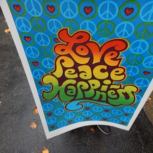 Vintage NOS Original Early 1970s Love Peace Happiness Hippie Poster ...