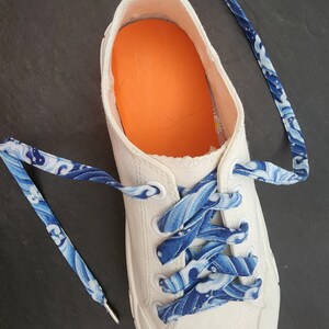 Blue and White Ocean Waves Patterened Flat Cotton Shoelaces - Etsy