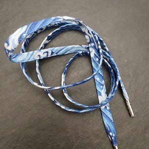 Blue and White Ocean Waves Patterened Flat Cotton Shoelaces - Etsy