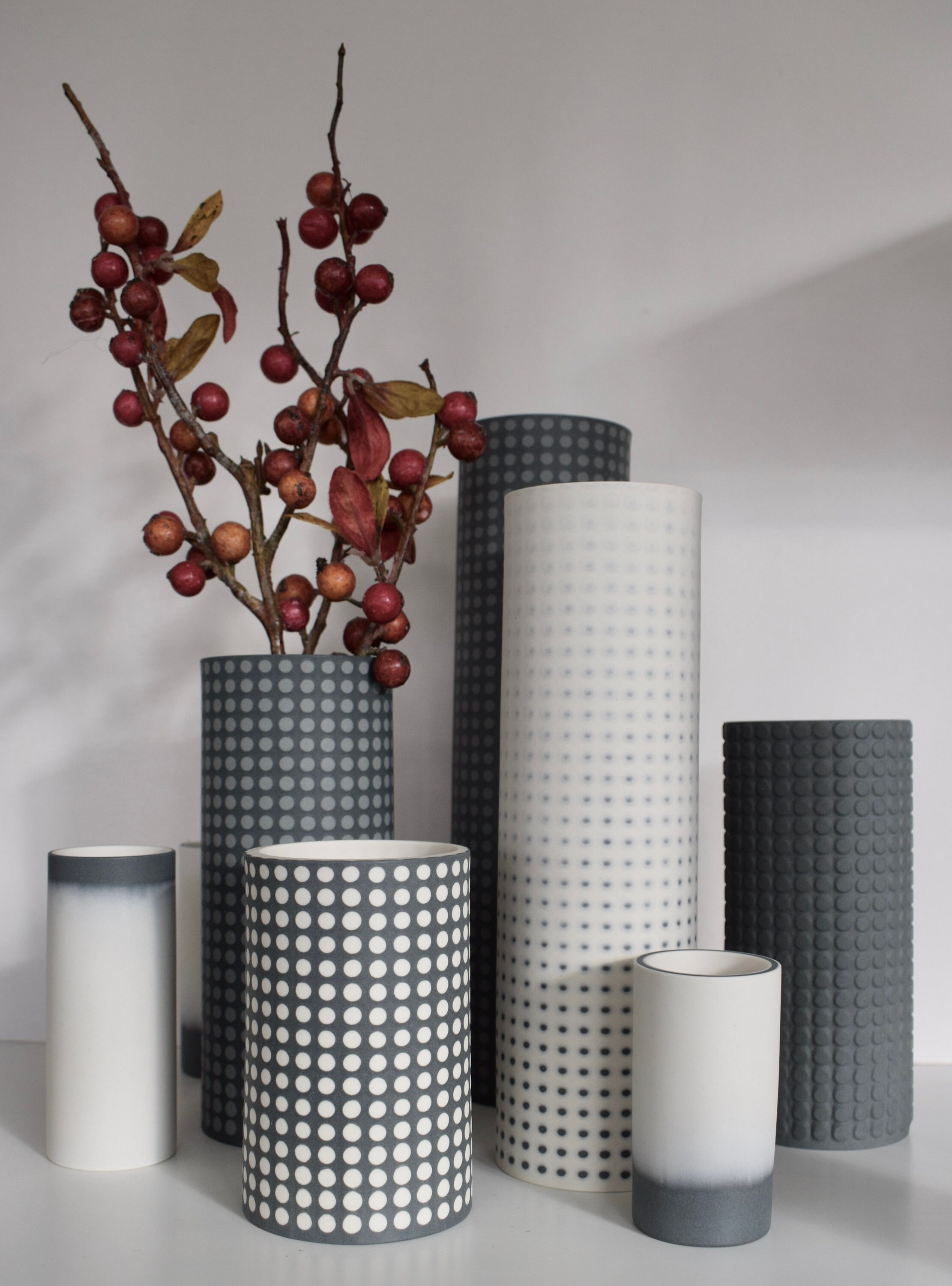 Dot Vases, Monochrome Cylinder Vessels, Contemporary Ceramics Hand Made ...