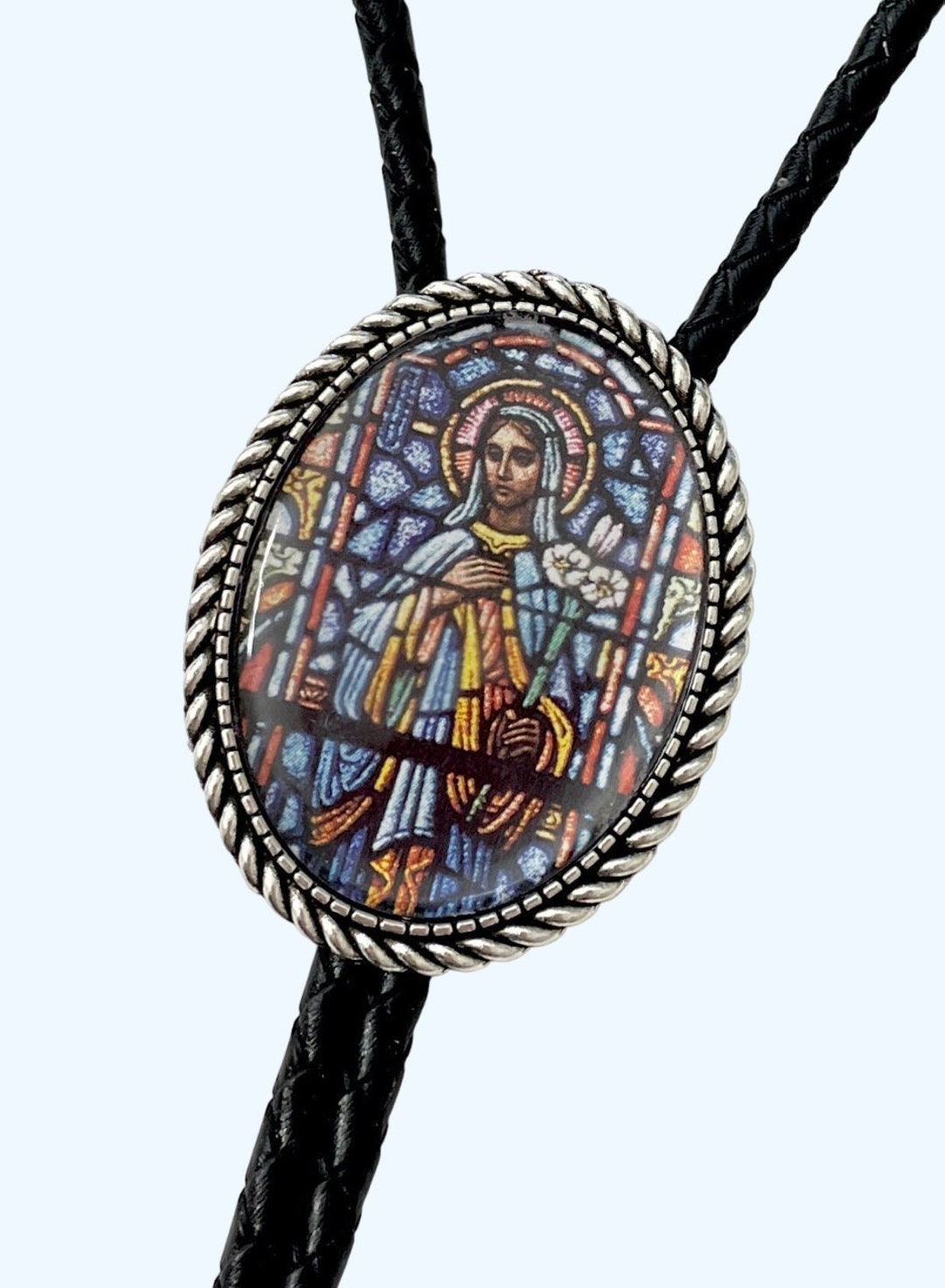 Mary - Virgin Mary Catholic Religious Bolo Tie - Personalized Cord ...