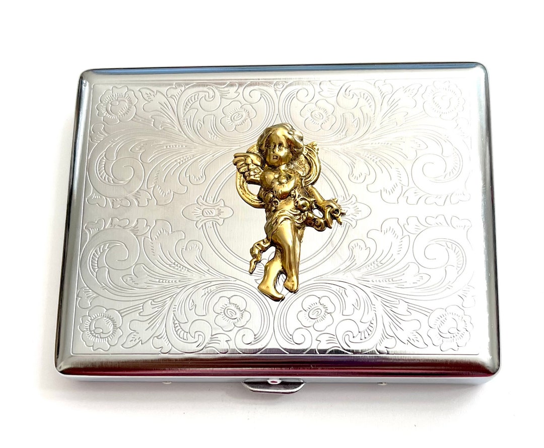 Amazing Brass Victorian Style Stainless Steel Cigarette Box Case Top ...
