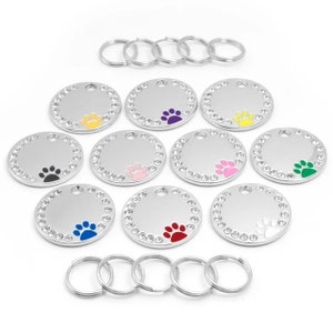 Stainless Steel Pink Paw Custom Laser PERSONALIZED Pet Tag ID Dog Cat ...