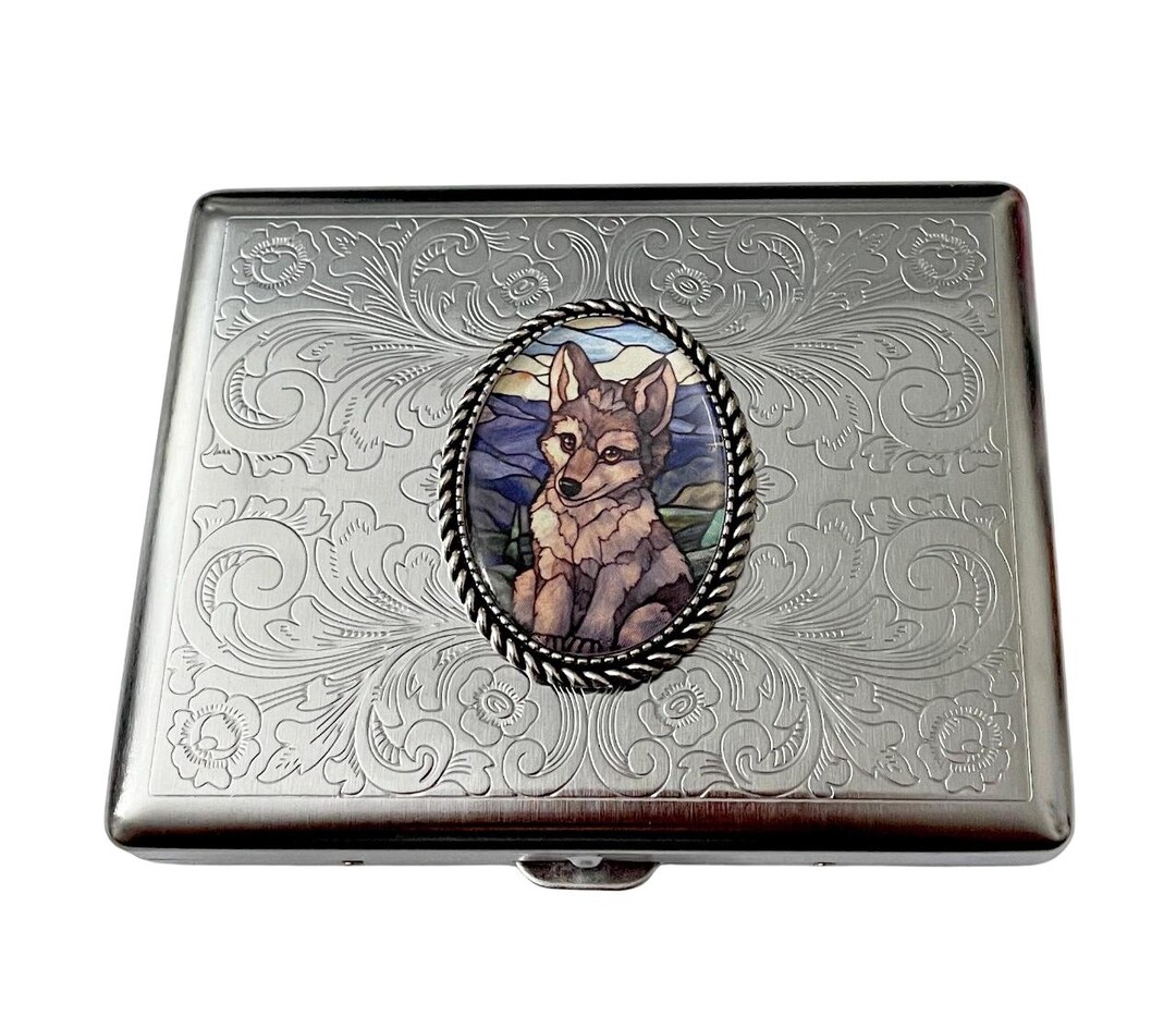 Stainless Steel Unique Baby Wolf Cigarette Case Business Card ID Holder ...