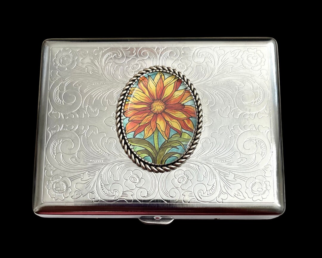Stainless Steel Unique FLOWER Cigarette Case Business Card ID Holder - Etsy