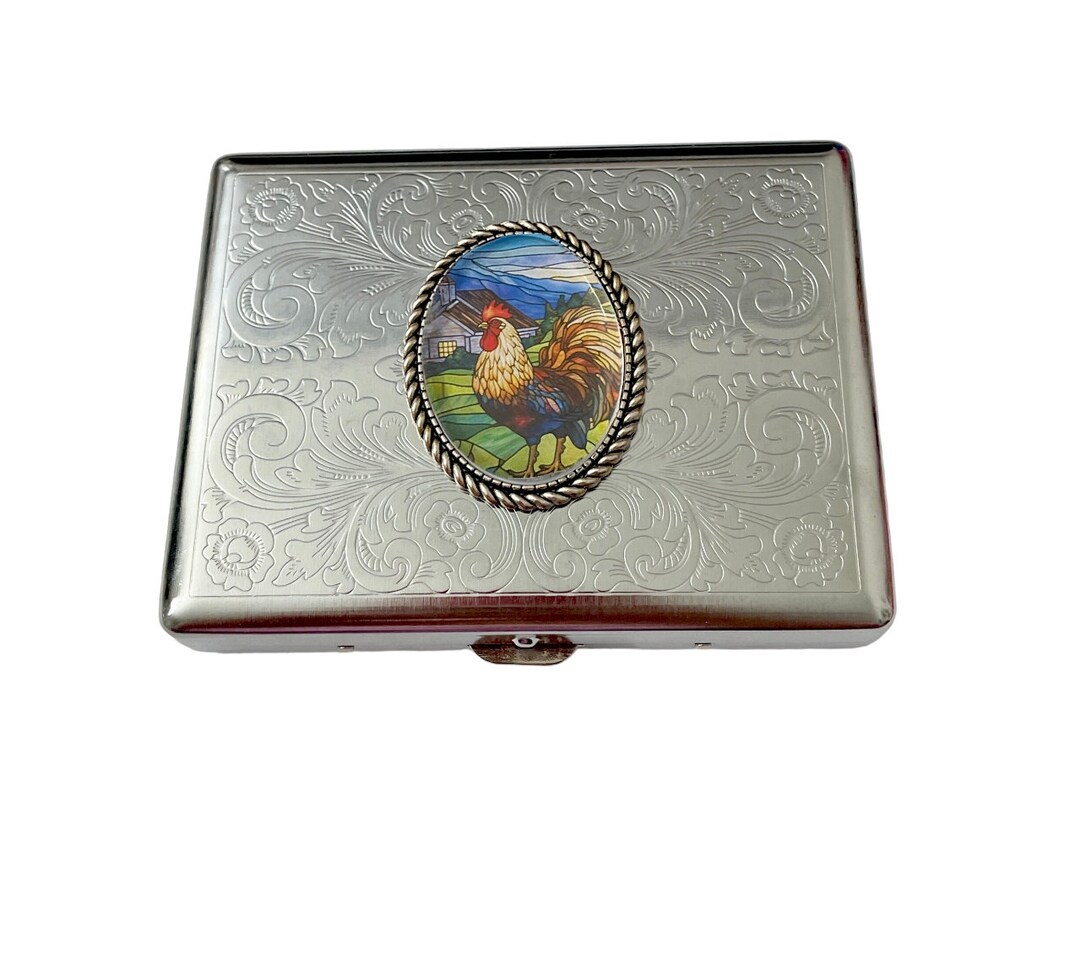 Stainless Steel ROOSTER Cigarette Case Business Card ID Holder - Etsy